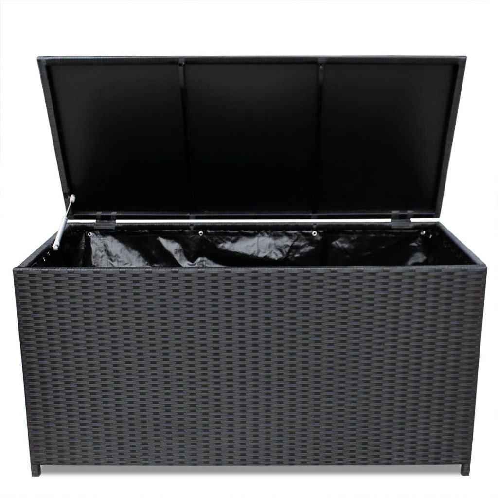 Unfade Memory Patio Outdoor Storage Box Wicker Storage Trunk PE Rattan Deck Boxes 59"x19.7"x23.6" Black
