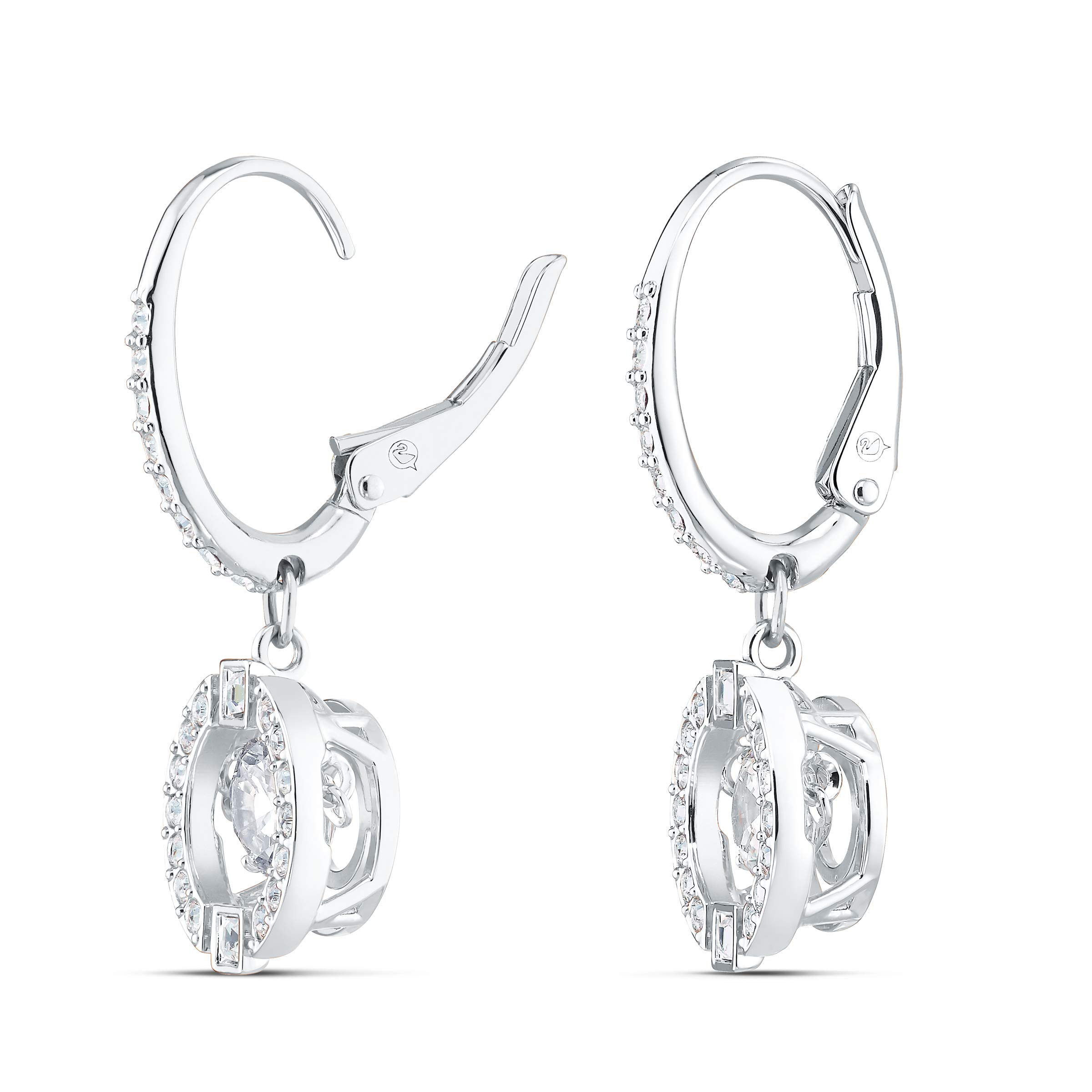 Swarovski Una Drop Pierced Earrings with Crystal Pavé Surrounding a Round, White Floating Stone on a Rhodium Finished Setting