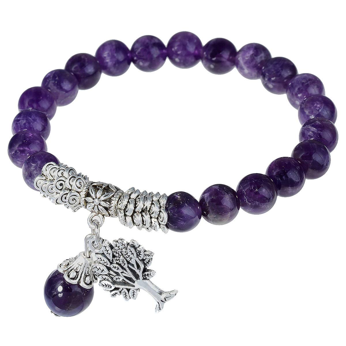 TUMBEELLUWA Beaded Bracelets Semi Precious Stone Yoga Beads Healing Crystals Tree Charm Chakra Bracelet Handmade Jewelry for Women,Amethyst