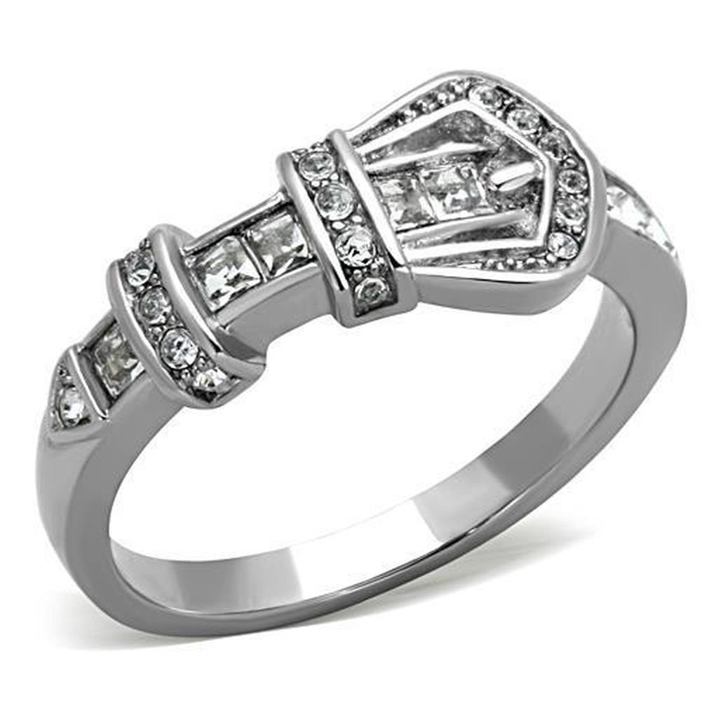 Stainless Steel Cz Belt Buckle Shaped Promise Engagement Party Ring (10)