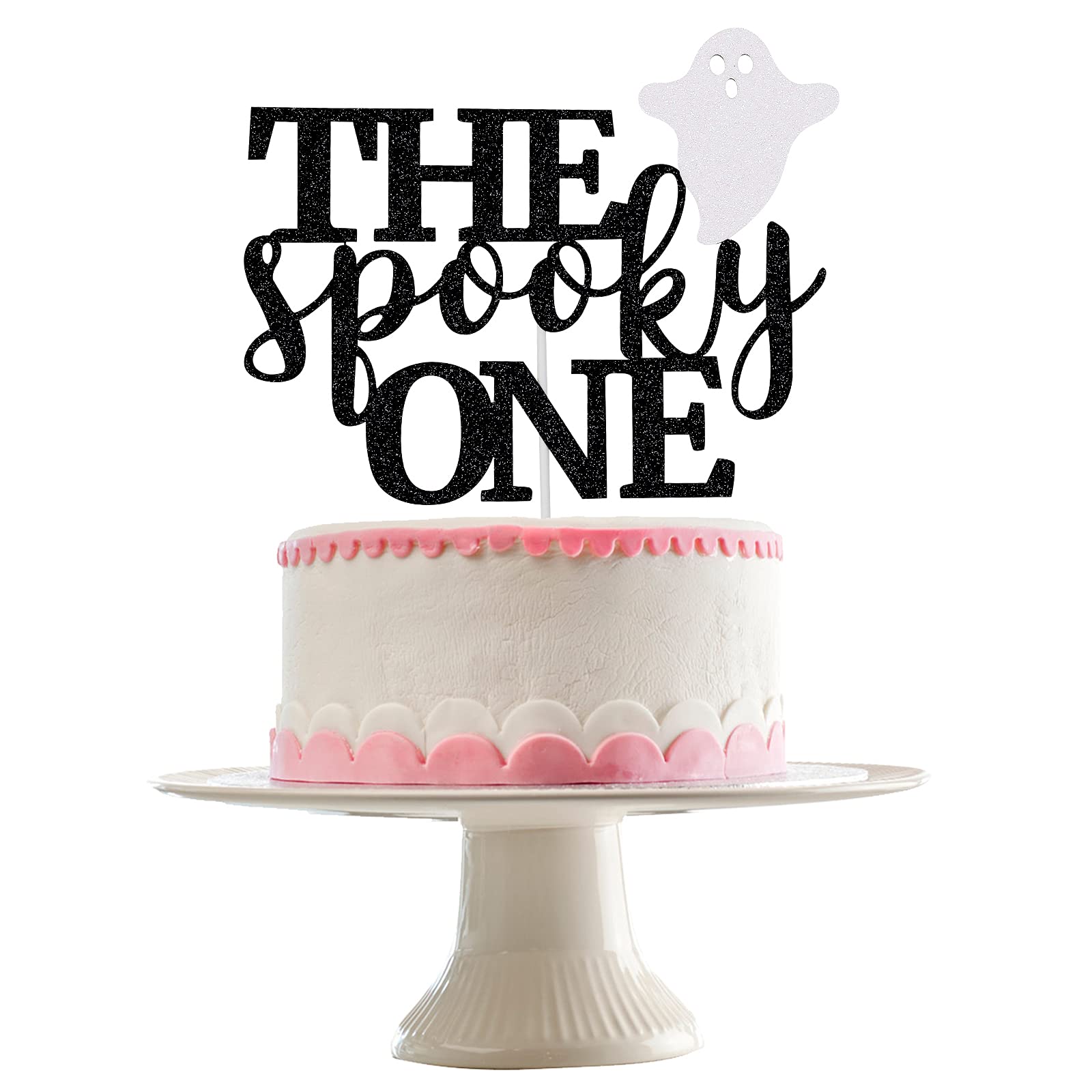 The Spooky One Cake Topper Black Glitter- The Spooky One Birthday Decorations,Halloween 1st Birthday Cake Topper,Halloween Birthday 1st Birthday Girl,Ghost Cake Topper
