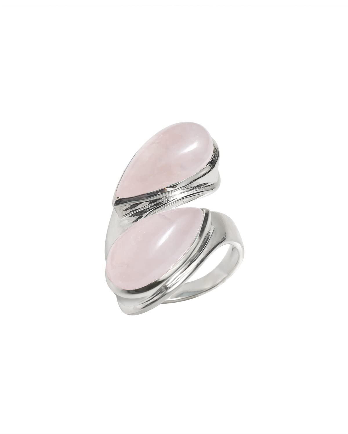 YoTreasure 8x16 MM Rose Quartz Bypass Ring 925 Sterling Silver Jewelry (8)