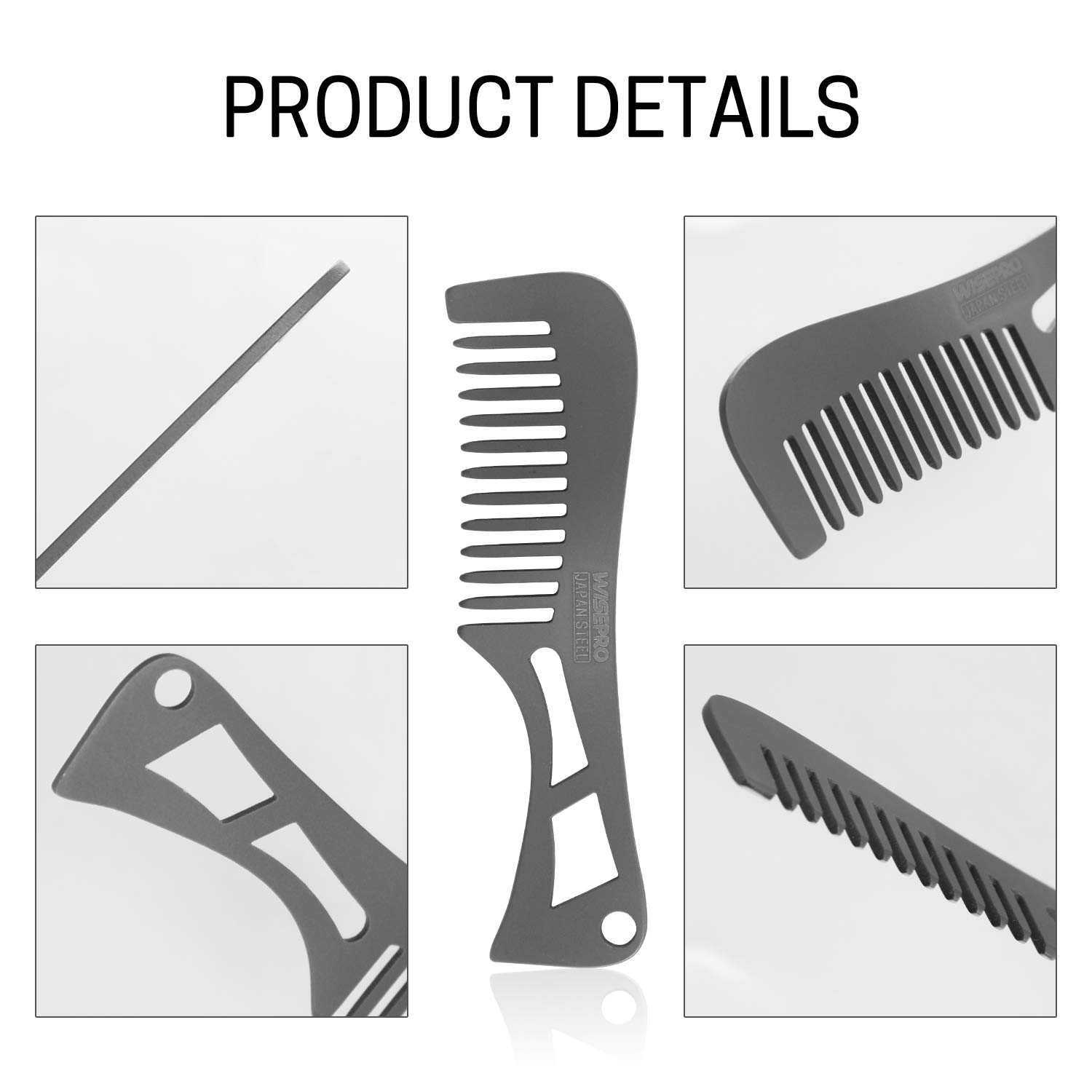 WISEPRO Beard Mustache Comb Fine Toothed Beard Comb Keychain Comb,Suitable For Beard Care Facial Hair Grooming(Black Beard Hollow)
