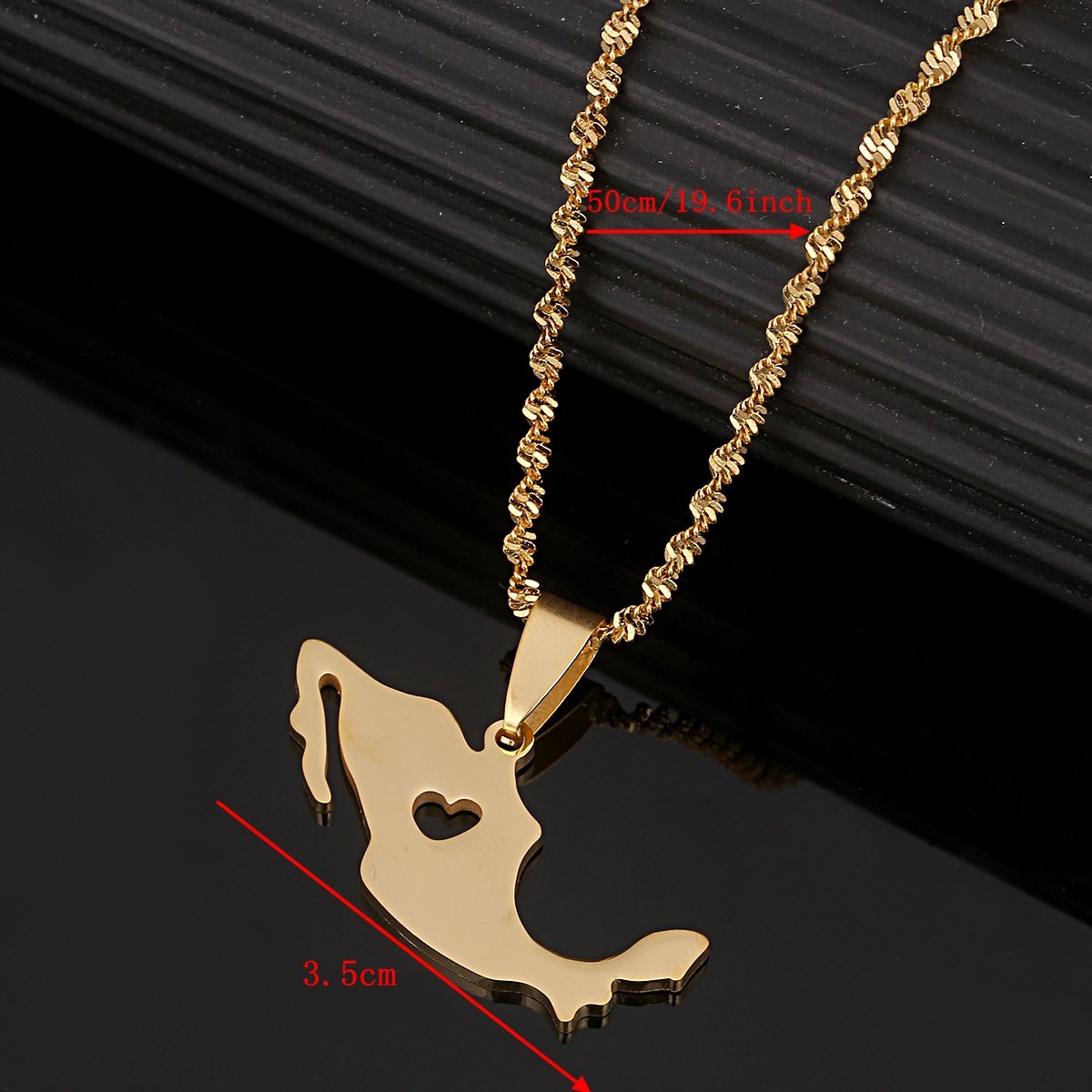 Stainless Steel Mexico Map Pendant Necklace Gold Color Mexican Jewelry Maps Mexicanos