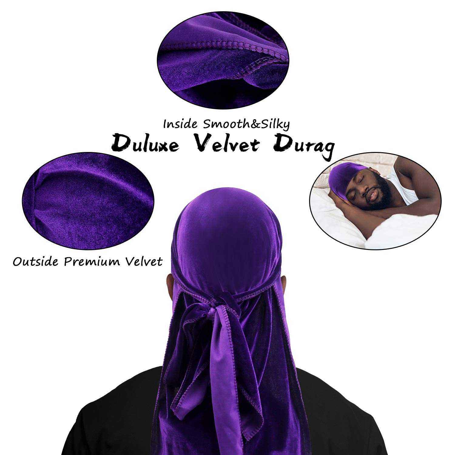 Wave Brush 360 Wave Brush Made With Pure Black Medium Boar Hair Bristle With Silky Velvet Durag for Men