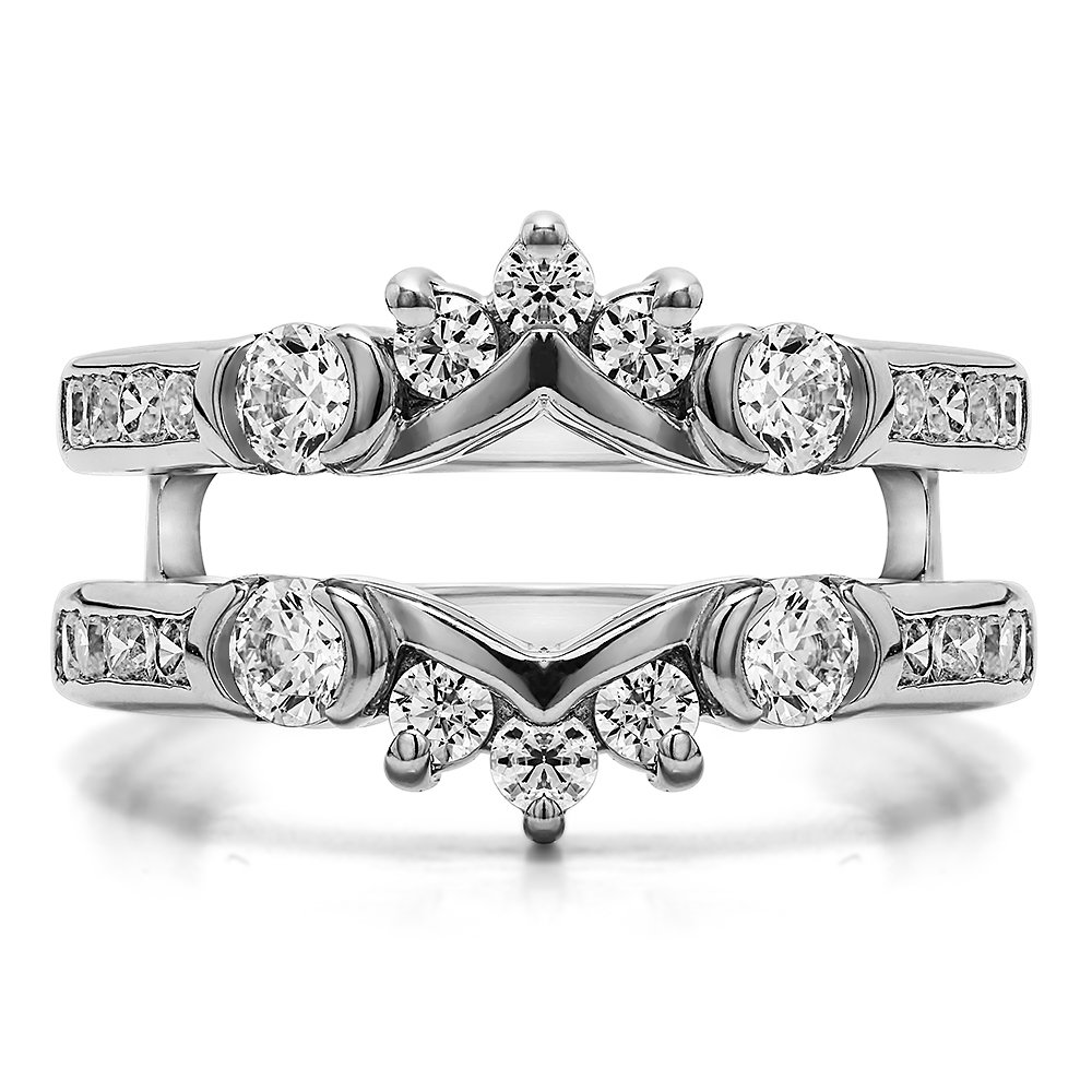 TwoBirch 1.01 Ct. Half Halo Prong and Channel Set Ring Guard in Sterling Silver with Cubic Zirconia (Size 6)