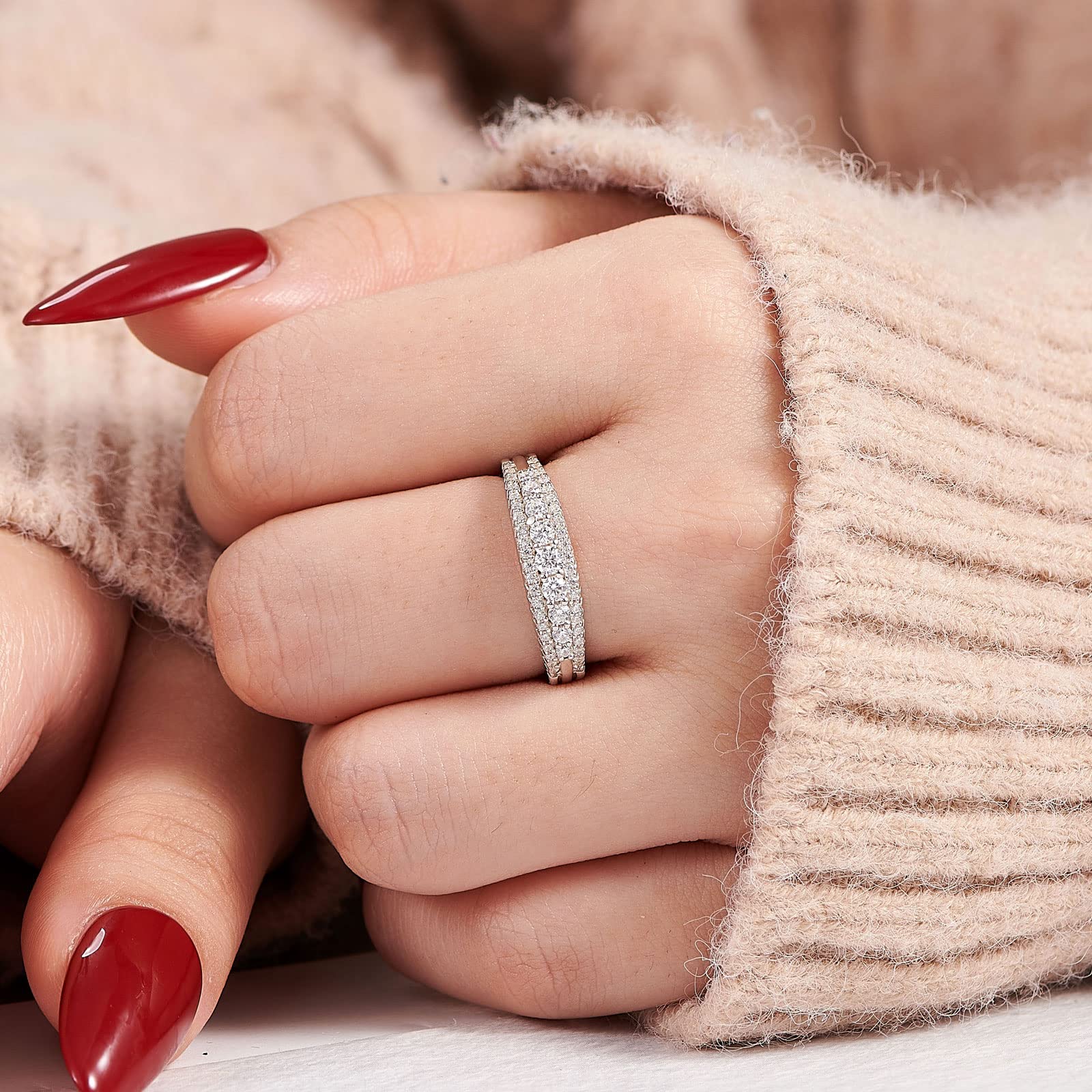 Wuziwen Anniversary Ring for Women Wedding Bands for Her 925 Sterling Silver Rings Eternity Promise Cubic Zirconia Size 6.5