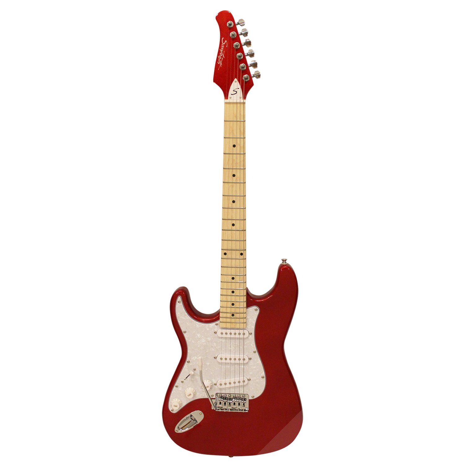 Sawtooth Left Handed ST Style Electric Guitar Candy Apple Red w/Pearl White Pickguard