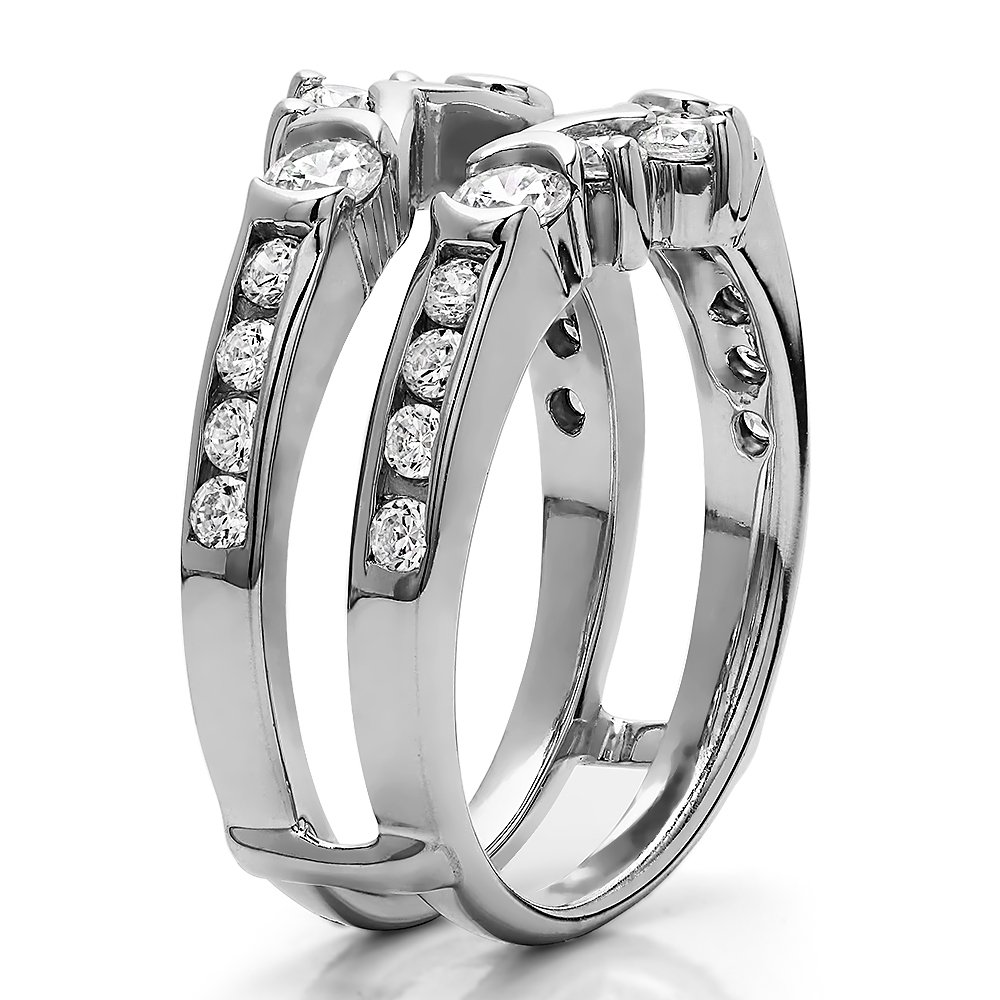 TwoBirch 1.01 Ct. Half Halo Prong and Channel Set Ring Guard in Sterling Silver with Cubic Zirconia (Size 6)