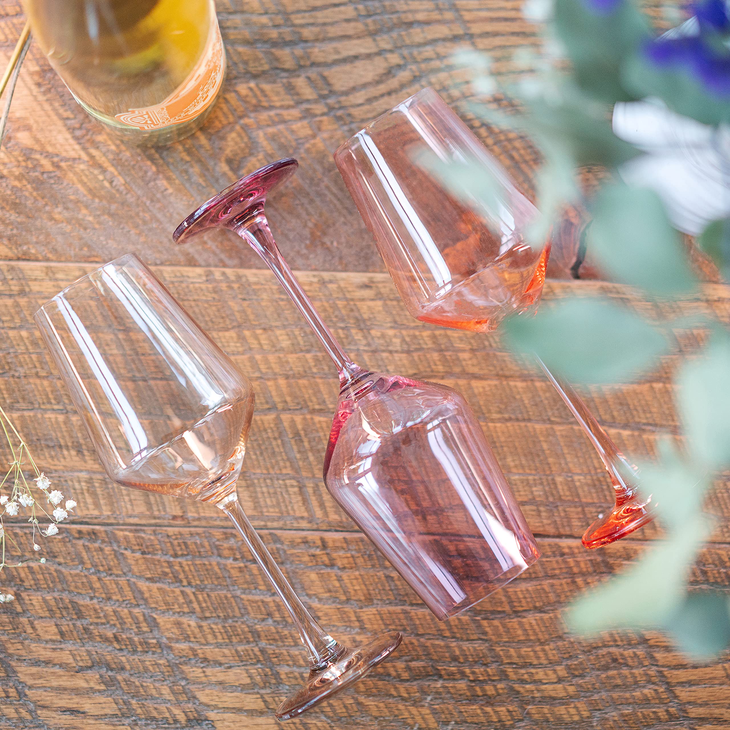 VinoVista Colored Wine Glasses - Rose Gold Theme - Set of 6 (Rose Gold Theme)