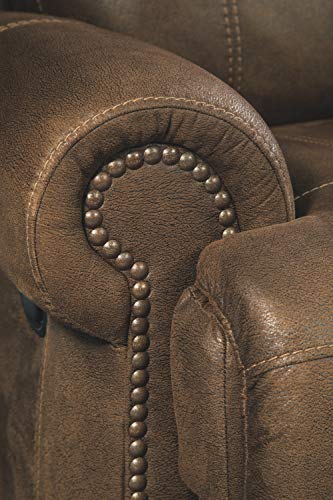 Signature Design by Ashley Austere Contemporary Double Reclining Loveseat with Nailhead Trim, Brown