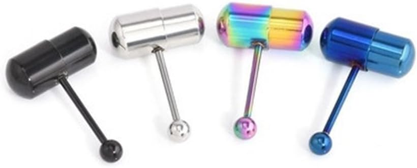 Stainless Steel Vibrating Tongue Ring Barbell Tongue Piercing Jewelry with 2 Batteries (Black)
