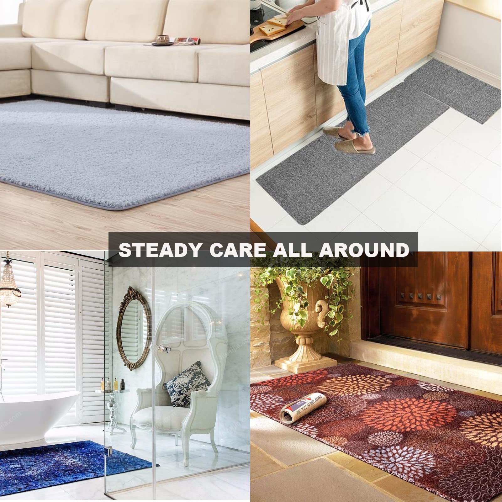 Rug Gripper Tape for Hardwood Floors and Tiles,8 PCS Non- Slip Rug Pads Double Sided Carpet Tape Rug Corner Grippers for Area Rugs Washable Reusable Runner Rug Sticky Pad(White)