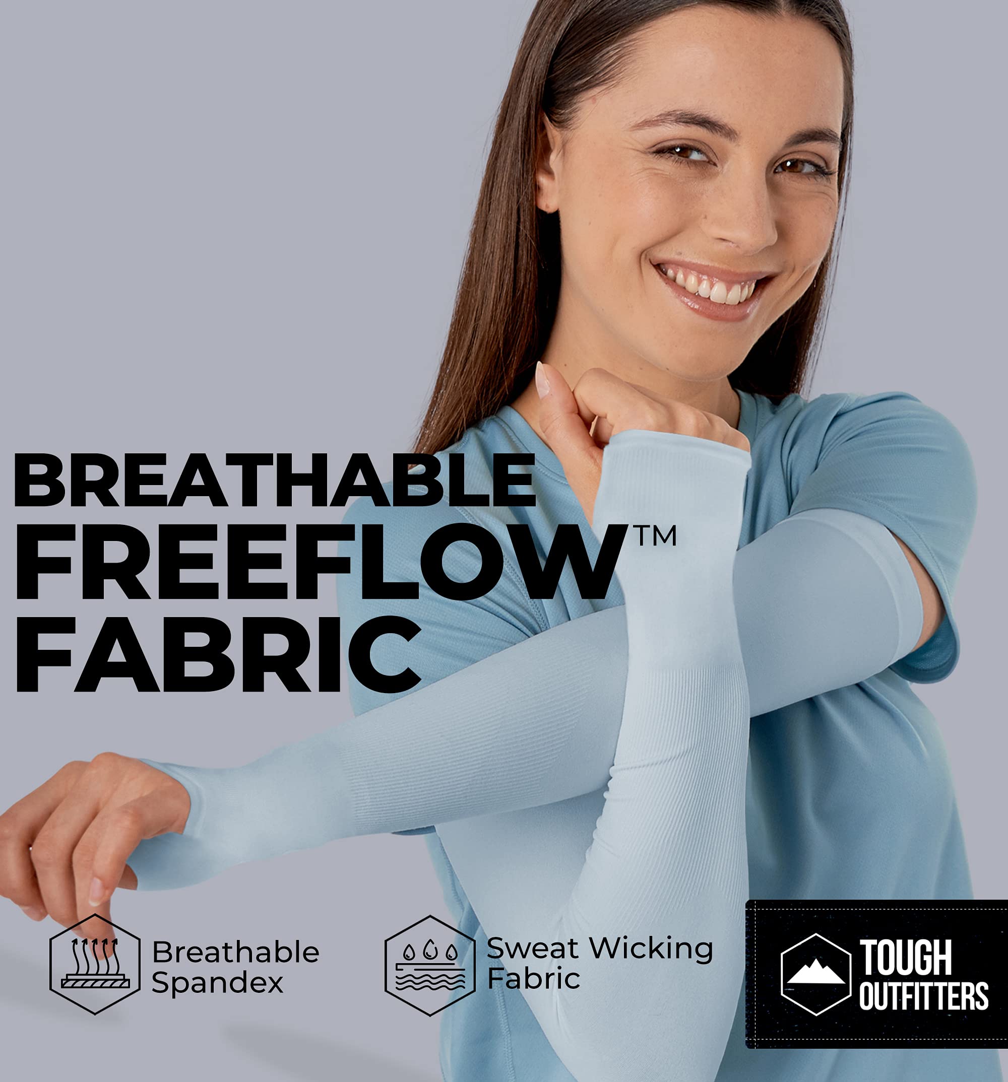 Tough Outdoors UV Sun Protection Arm Sleeves for Men & Women - UPF 50 Cooling Sports Compression Arm Shield w/Hand Cover