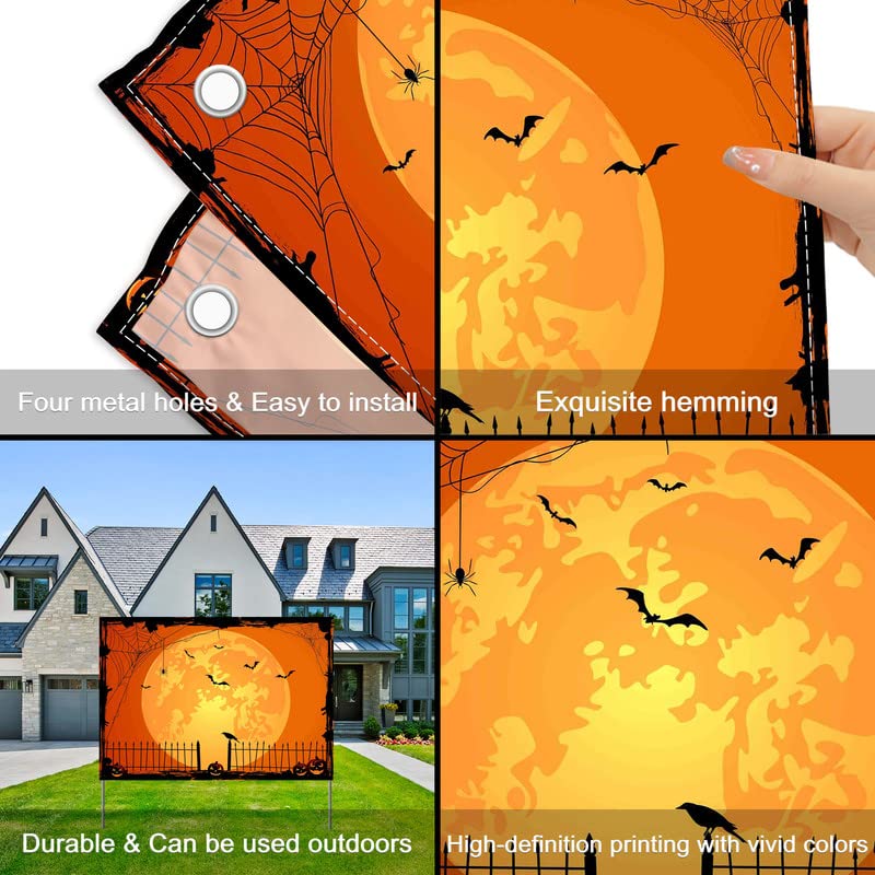 Swepuck 7x5ft Orange Halloween Photo Backdrop for Parties Large Pumpkin Patch Moon Picture Photography Background Kids Witch Haunted House Decorations Banner