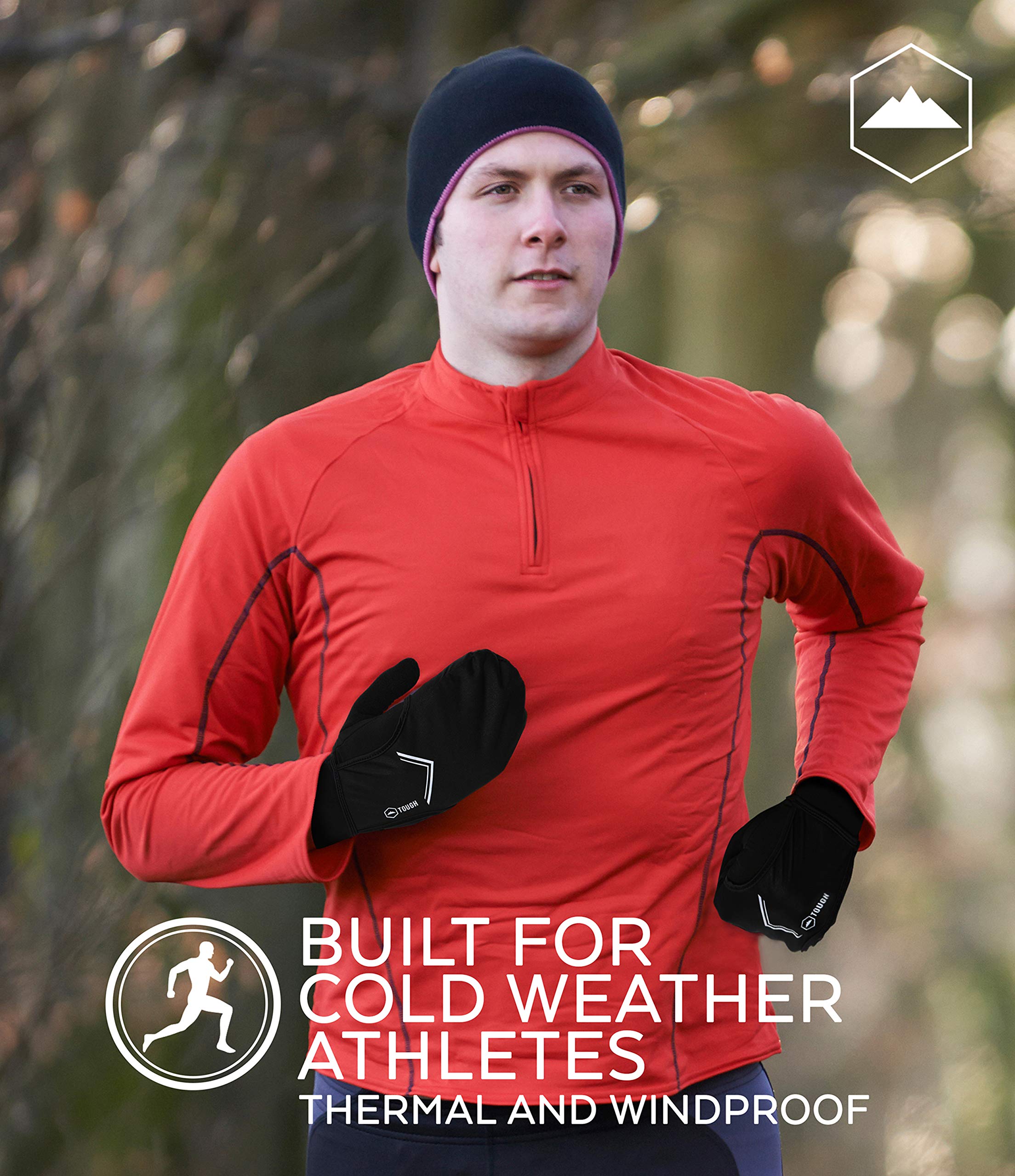 Tough Outdoors Running Mitten Gloves with Touch Screen - Winter Glove Liners with Convertible Mittens Cover for Texting