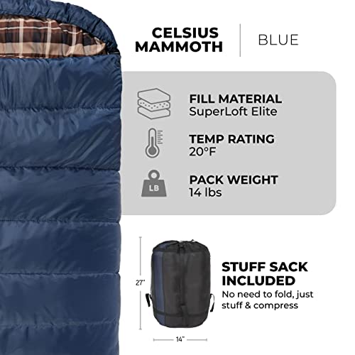 TETON Sports Mammoth Queen Size Sleeping Bag- Double Sleeping Bag β A Warm Bag the whole family can enjoy β Great Sleeping Bag for Camping, Hunting and base camp. Compression Sack Included Blue