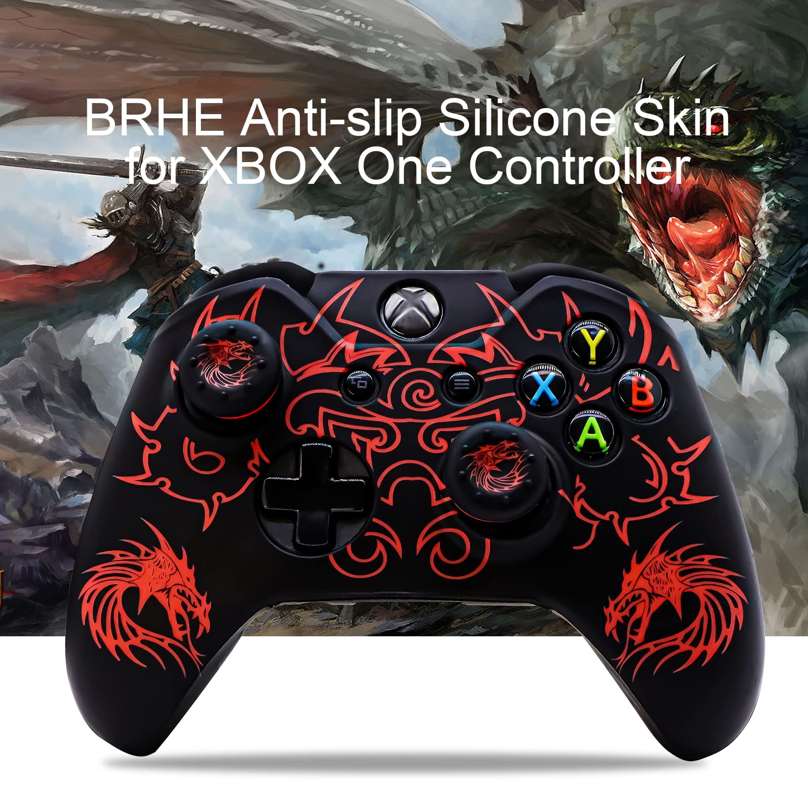 Xbox-One Controller Skin, BRHE Anti-Slip Silicone Cover Protector Case Accessories Set for Microsoft Xbox 1 Wireless/Wired Gamepad Joystick with 2 Thumb Grips Caps (Red)