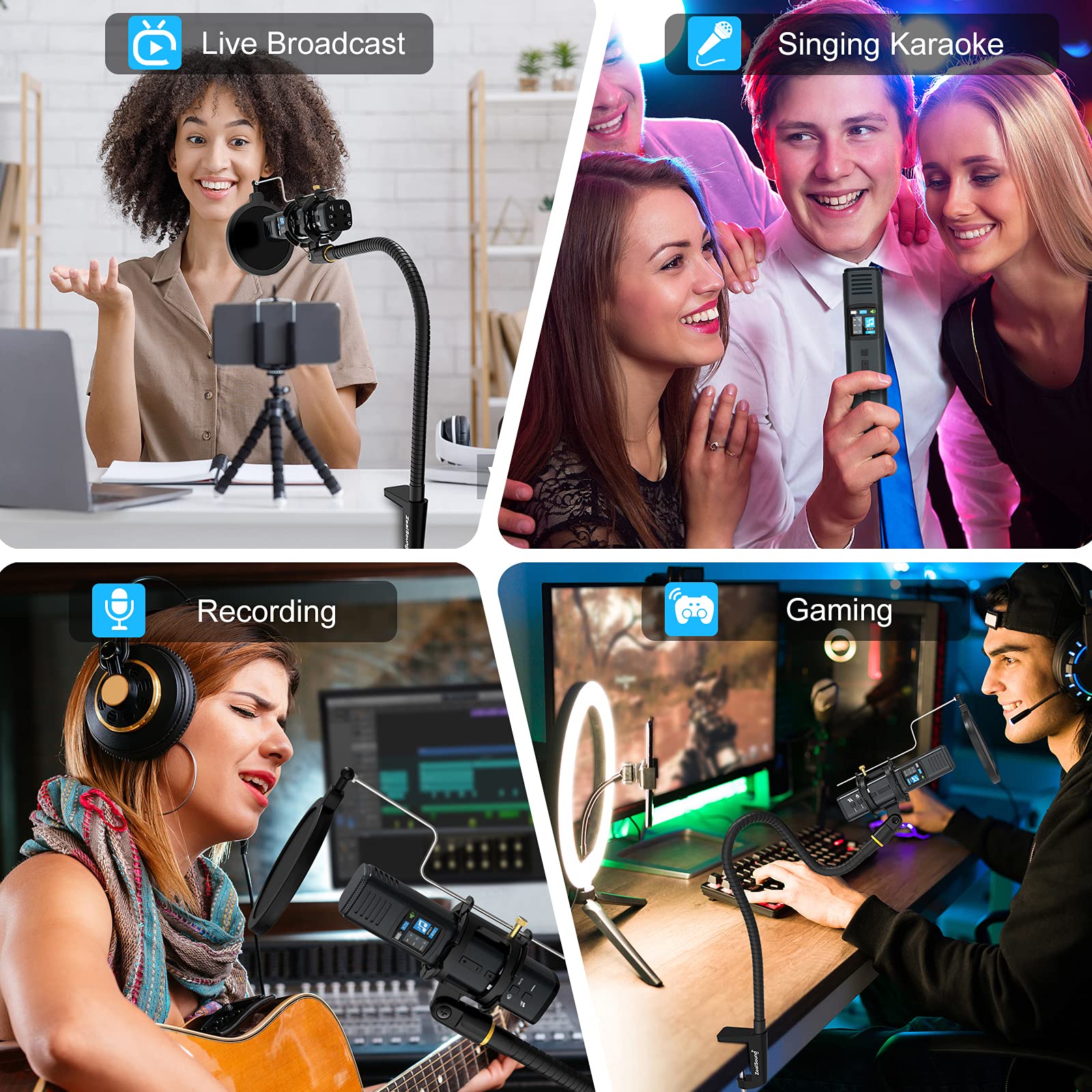 ZealSound Studio Microphone, Condenser Recording Microphone for Phone & Computer Mac Tablet, Metal DJ Mixer Mic with Gooseneck Arm Clamp Mount for Singing Podcasting Streaming YouTube TikTok Videos