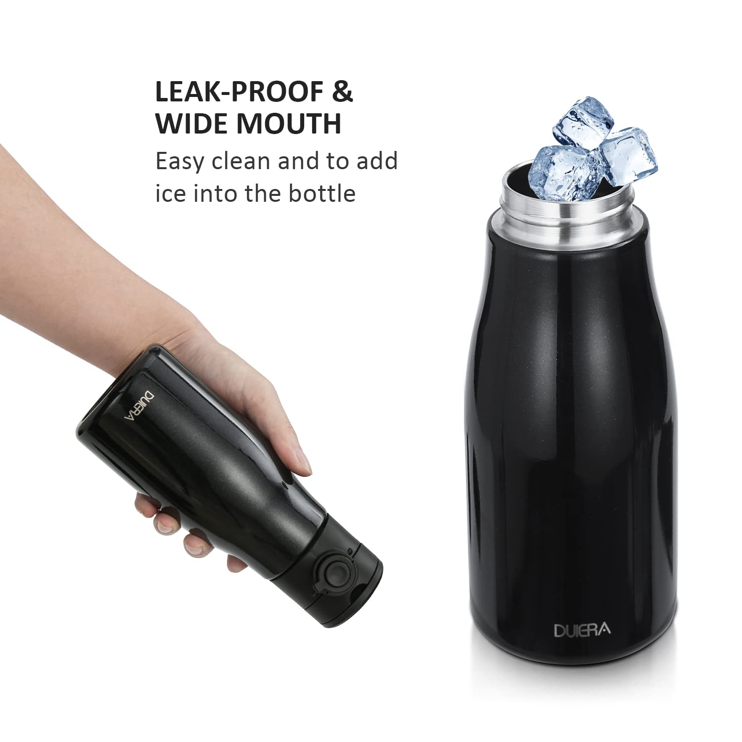 Water Bottle 16 oz Stainless Steel Water Bottle Keep Cold and Hot, BPA Free Insulated Water Bottle with Lock Lid, Black