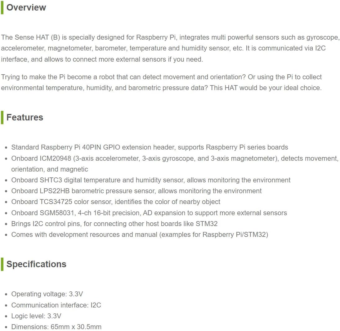 Waveshare Sense HAT (B) for Raspberry Pi Onboard Multi Powerful Sensors Supports External Sensors