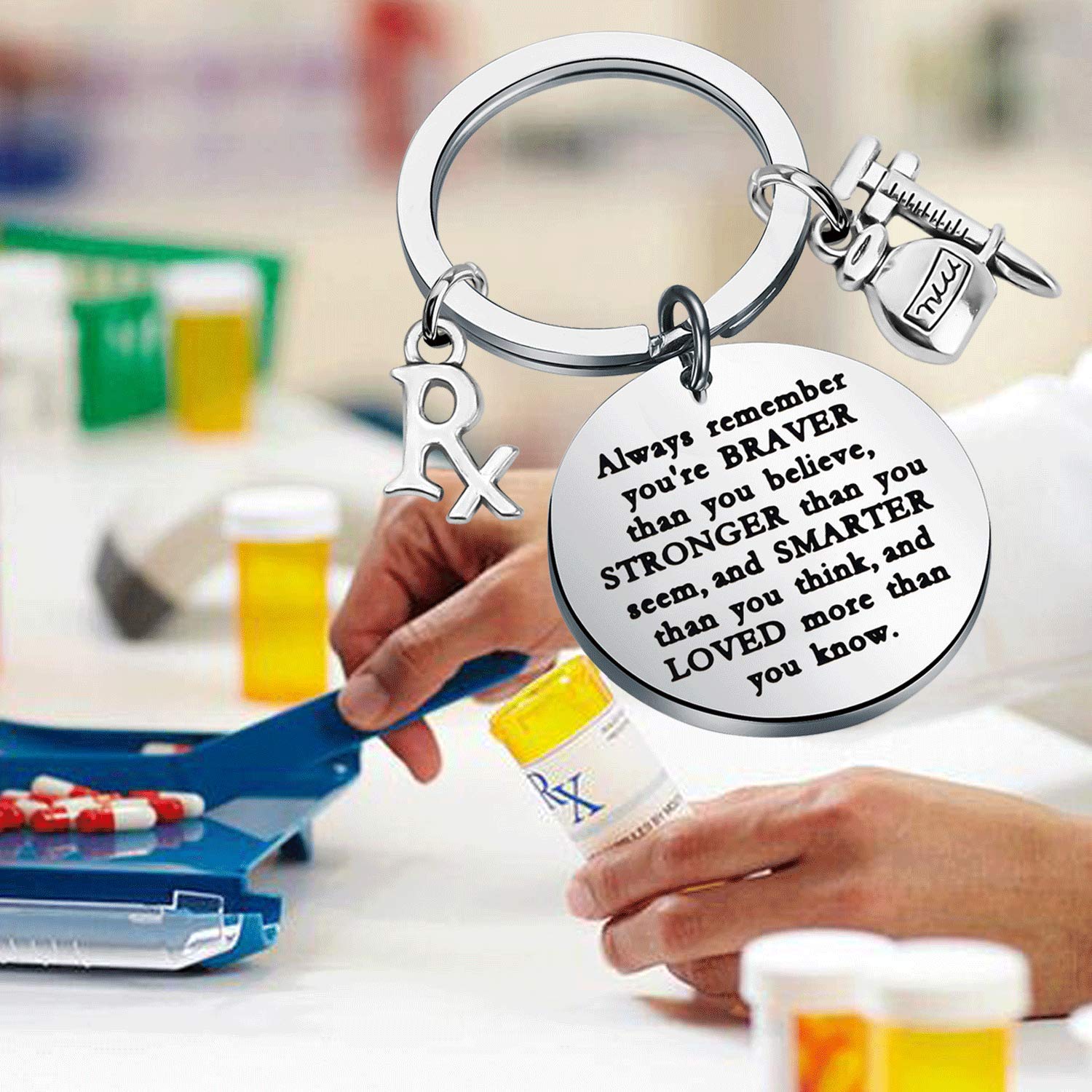 WSNANG Pharmacy Pharmacist Gift Rx Keychain Always Remember You Are Braver Stronger Smarter Than You Think Keychain Pharmacist Graduation Gift (Rx Keychain)