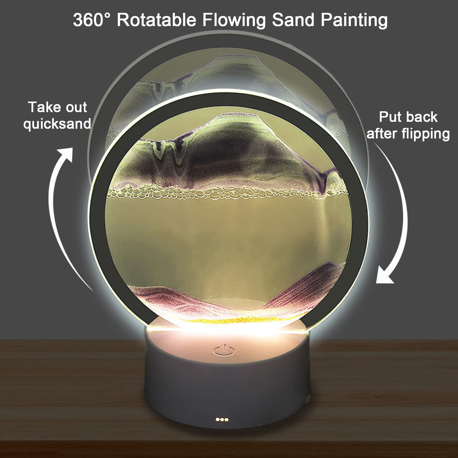 Xianfei 3D Sand Art Liquid Motion, Kinetic Art Quicksand Painting with Led Light Creative Home Office Relaxing Mood Desktop Sandscape, Black