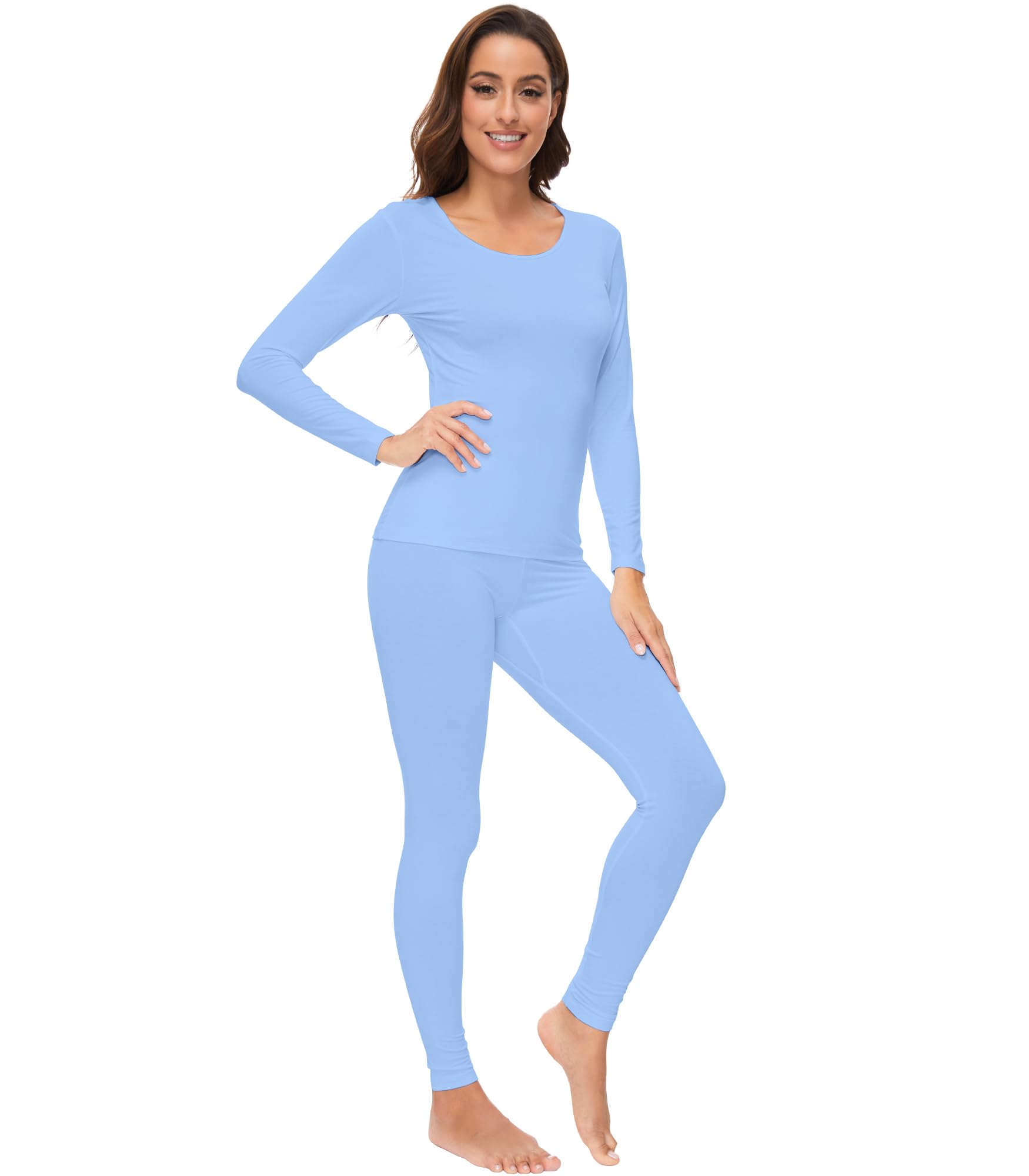 WiWi Soft Viscose from Bamboo Underwear for Women Thermal Long Johns Sets Super Warm Base Layer Top Pants Pajamas Set S-3X, Sky Blue, Medium