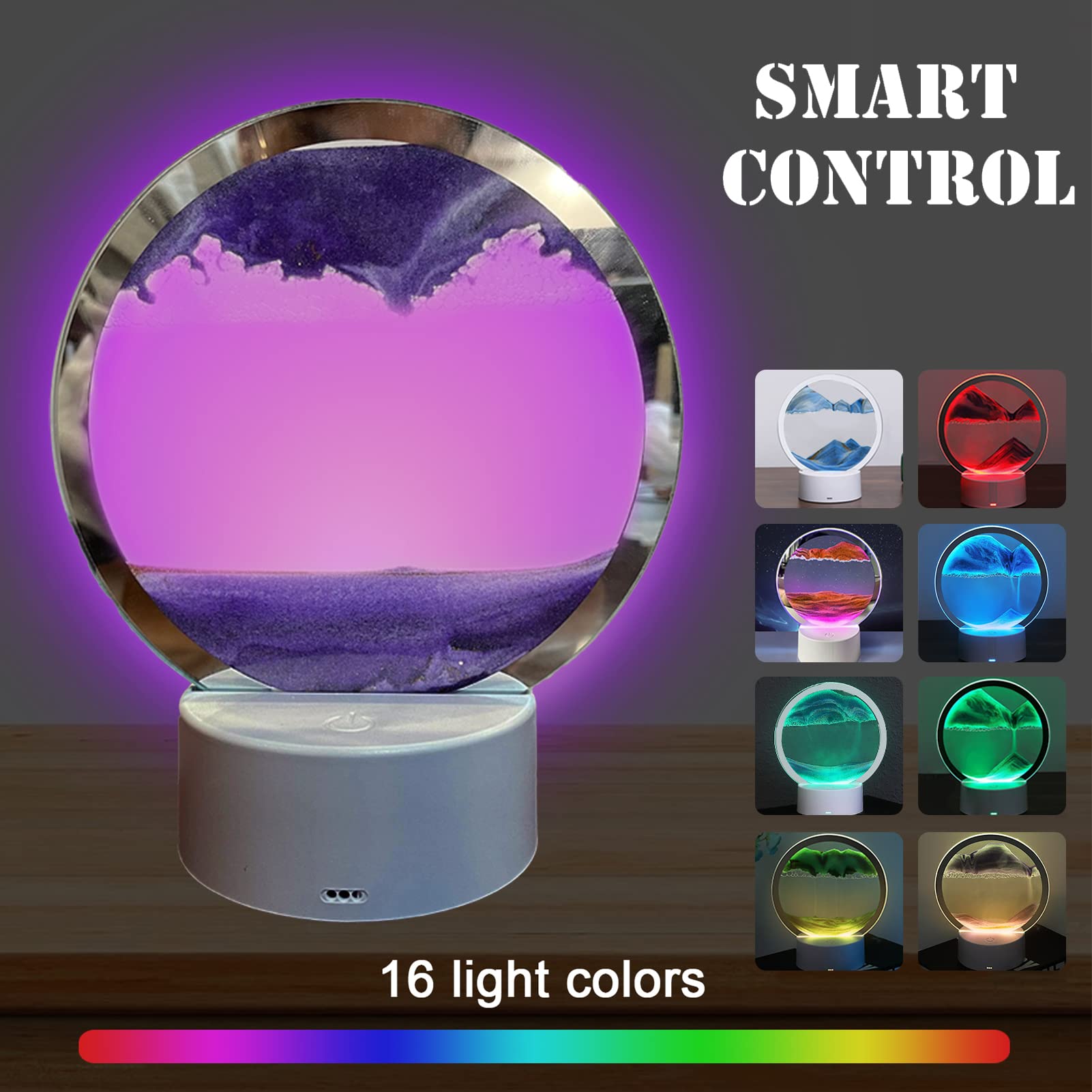 Xianfei 3D Sand Art Liquid Motion, Kinetic Art Quicksand Painting with Led Light Creative Home Office Relaxing Mood Desktop Sandscape, Purple
