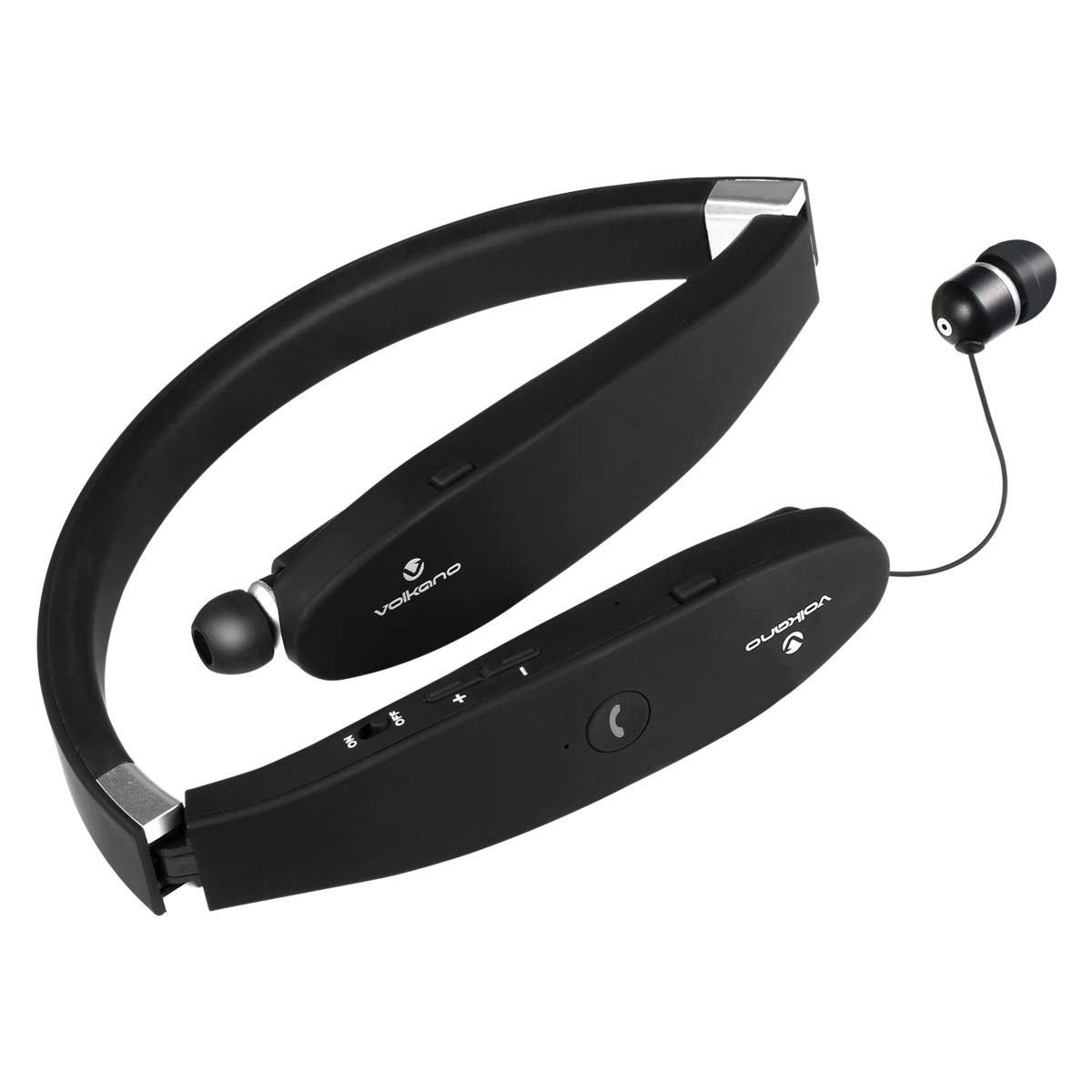 Volkano Retractable Bluetooth Neckband Earphones, Hands-Free Calling, Integrated Controls with Built-in Microphone for Clear Calls, Long Playtime, Lightweight Wireless Headset [Black] - Cravat Series