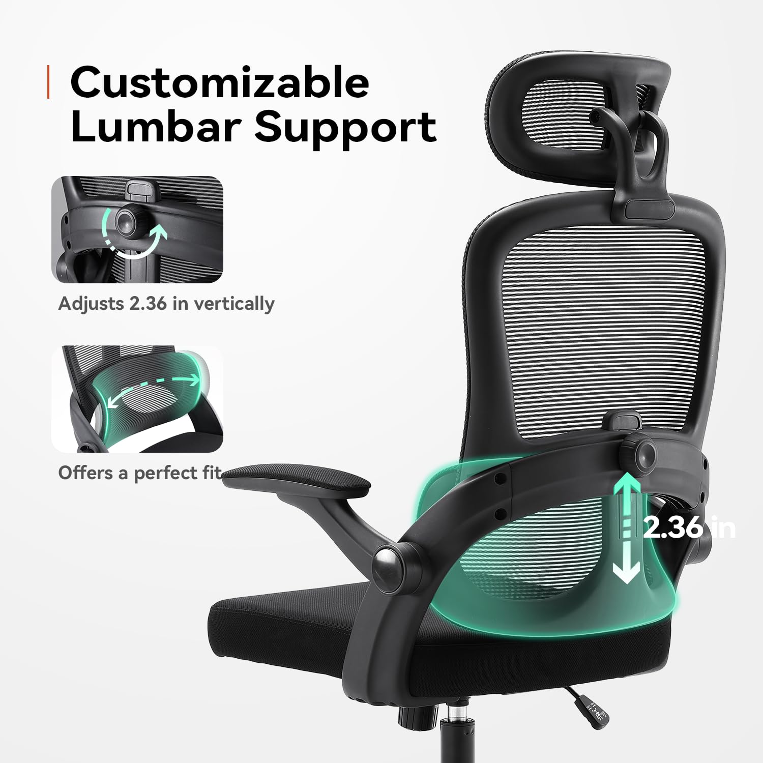 SIHOO M102C Ergonomic Mesh Office Chair, High Back Desk Chair with 3D Armrests, Up&Down Lumbar Support, Swivel Computer Task Chair with Adjustable 2D Headrest, Tilt Function red