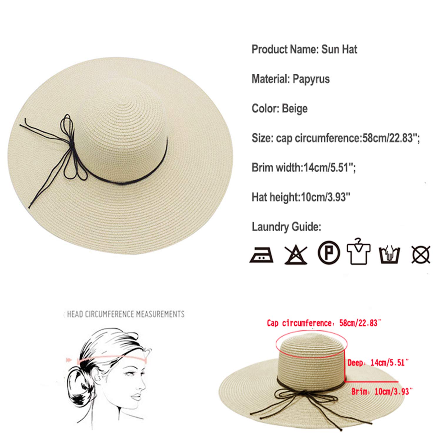 Womens Floppy Straw Hat Wide Brim Foldable Beach Cap Sun Hat for Women UPF 50+