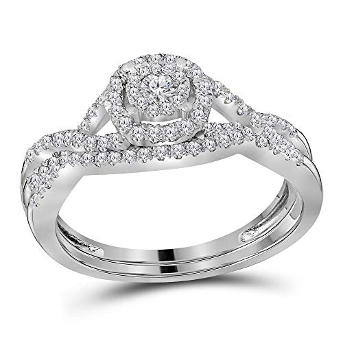 Solid 14k White Gold Diamond Round Bridal Wedding Engagement Ring Band Set 1/2 Ct. - Size 5
