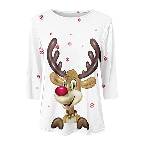 Womens Fashion Christmas 3d Print Tops Long Sleeve Autumn and Winter Pullover Round Neck Cute Sweatshirt
