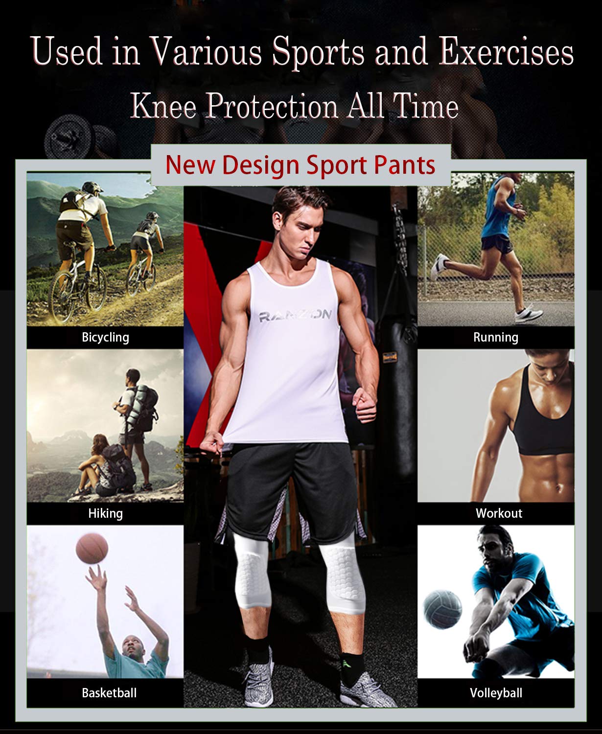 Unlimit Basketball Compression Pants with Pads, White 3/4 Capri Pants Padded, Basketball Tights Leggings (L)