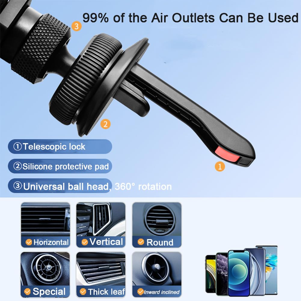 ustterla Phone Holder, Invisible Rotatable Air Vent Mount Car Phone Holder, Peach Loft Cell Phone Holder, 360° Adjustable Cell Phone Holder for Car Dashboard & Air Vent (Vent Version, Black)