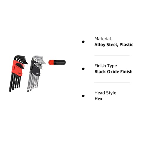 YIYITOOLS Hex Key Allen Wrench Set– 26-Piece With Ball End and Free Strength Helping T Handle,1/20-3/8 inches, 1.27-10 mm, Black and Silver , Industrial Grade Set Tools, T handle Allen Wrench Set