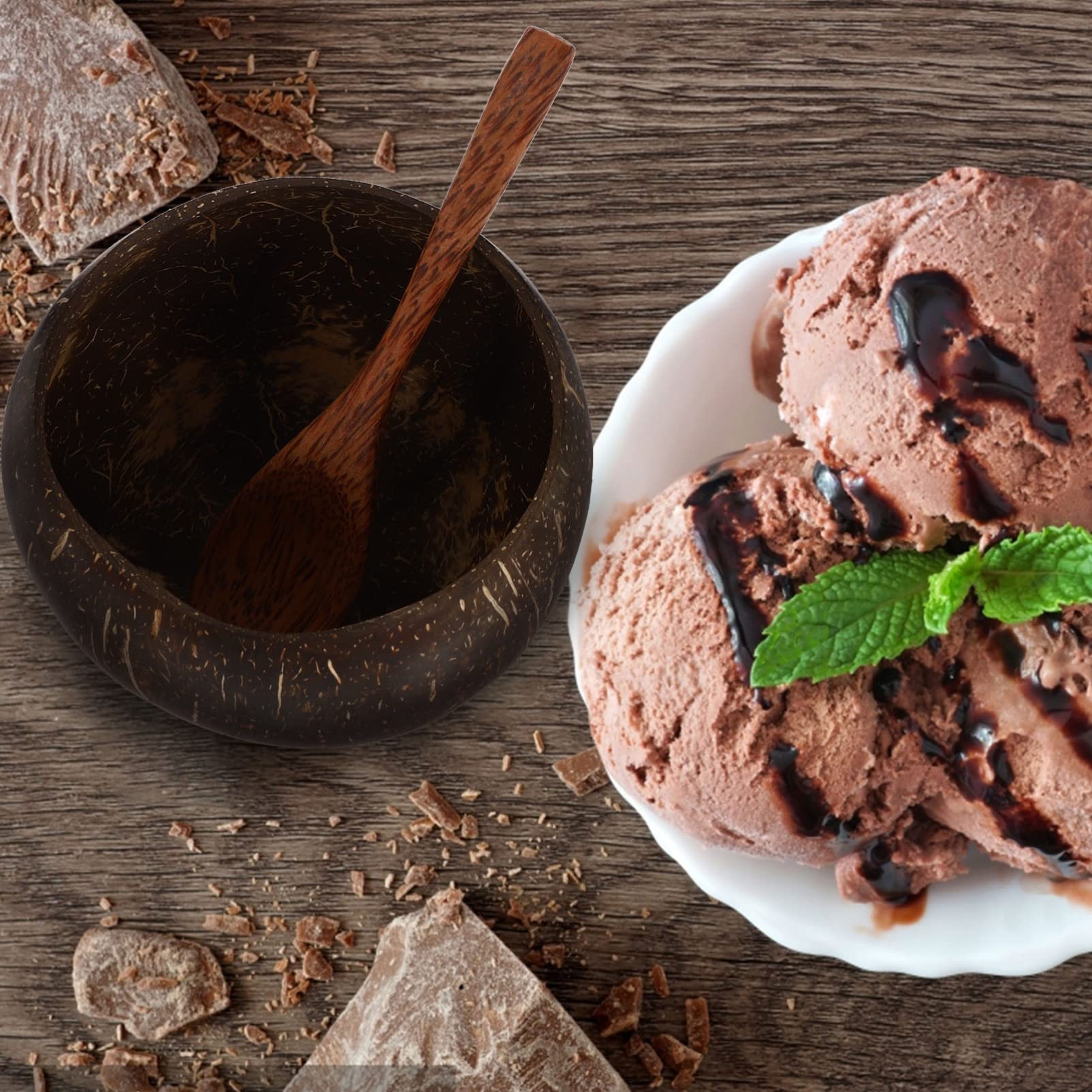 ULTNICE 1 Set Natural Coconut Shell Cups With Spoon Coconut Shell Dessert Ice Cream Serving Bowl Cup Wood Bowls For Parties Catering Restaurantware Coffee