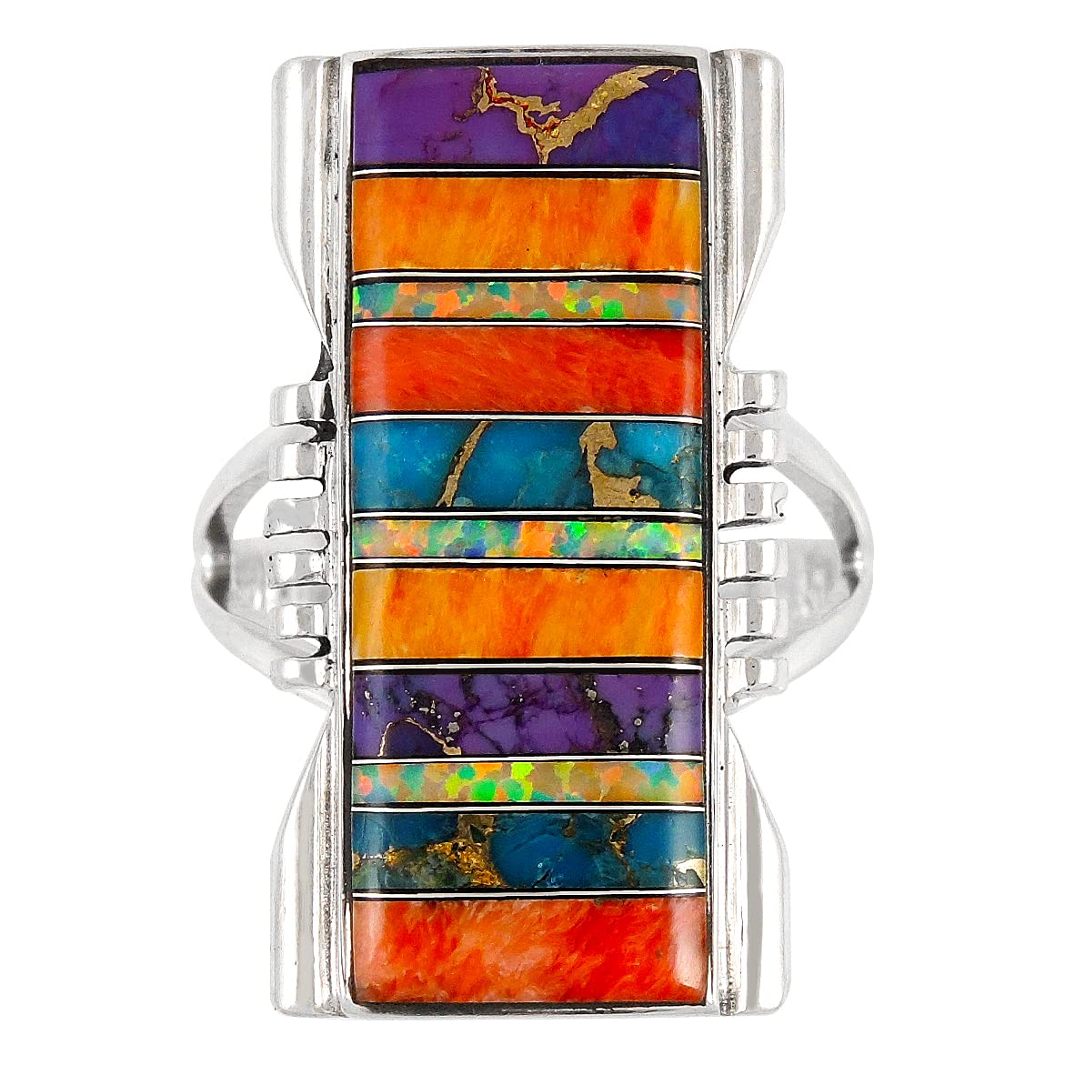 Turquoise Ring Sterling Silver 925 Genuine Gemstones Size 6 to 11 (Choose Color) (Multi-00, 7)