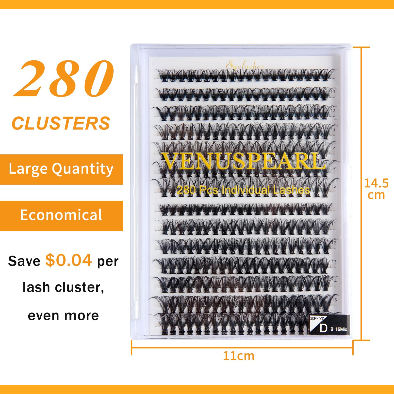 VENUSPEARL Lash Clusters 0.07D-9-16MIX LASH Individual Lashes 280 Clusters False Eyelash 30D 40D Cluster Eyelash Extensions Individual Lashes Cluster DIY Lash Extensions at Home (30+40-0.07D,9-16MIX)