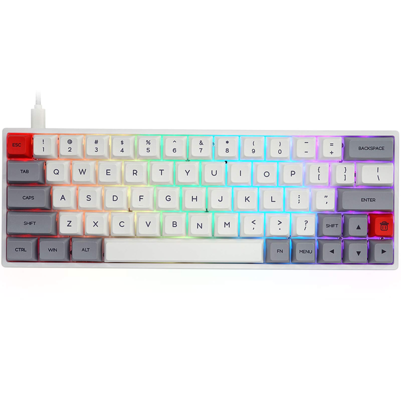 YUNZII SK64S Grey Wireless 60% Keys NKRO Gateron Optical Switch RGB Backlight Programmable Mechanical Gaming Keyboard (Gateron Optical Red, Grey 64 Keys)