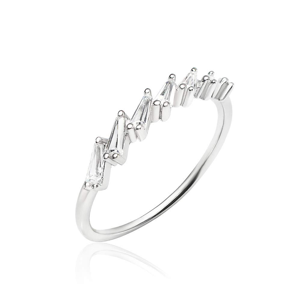 SOLIDSILVER- Sterling Silver Emerald Cut Crystal Clear CZ Zig Zag Ring | Sizes 9