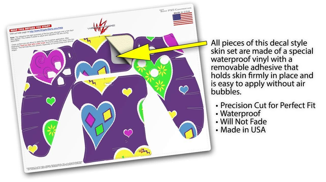 WraptorSkinz Skin Wrap compatible with Sony PS5 DualSense Controller Crazy Hearts (CONTROLLER NOT INCLUDED)