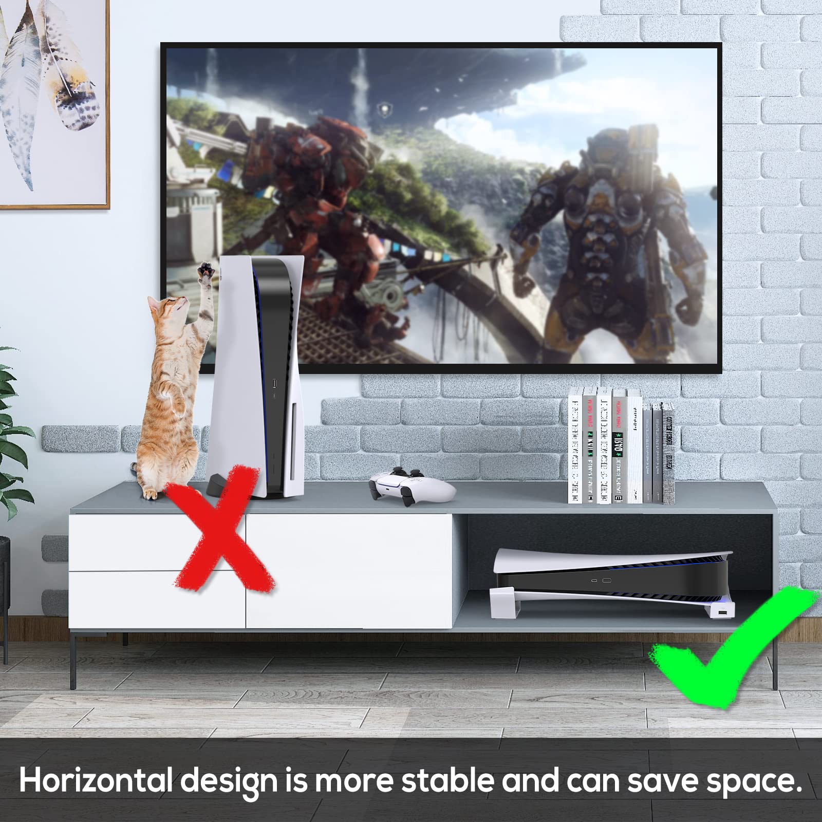 YUANHOT Horizontal Stand Accessories for PS5, Side Stand Base with USB Ports for Sync & Charge Compatible with PS5 Disc Version & Digital Editions, White