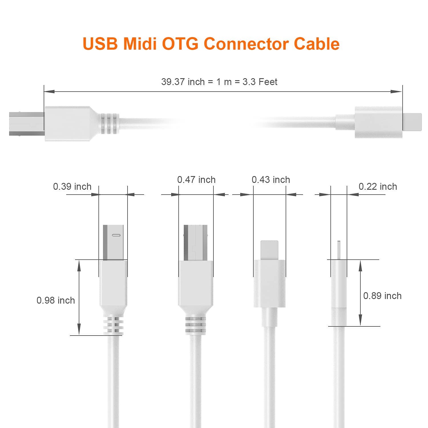 zeilala USB Midi B to i-OS Phone OTG Cable Connector Compatible for Midi Controller,Keyboard,Electronic Music Instrument,Piano,Recording Audio Interface,Organ Drum,USB Microphone.(3.3Ft)
