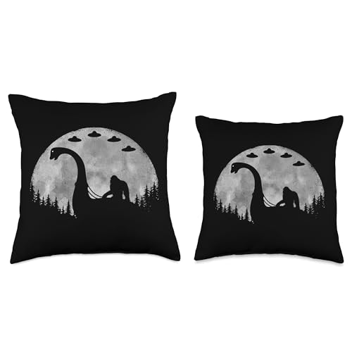 Thebigfoottz Co. Bigfoot Riding Loch Ness Monster with Moon Sasquatch UFO Throw Pillow, 16x16, Multicolor