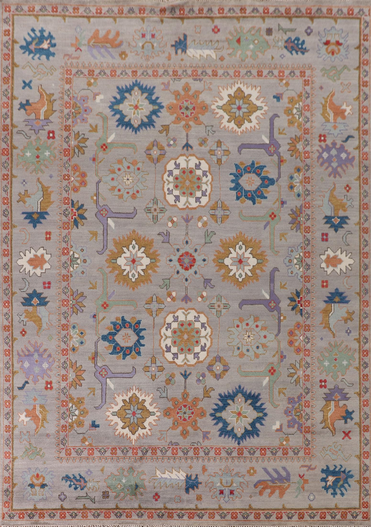 Transitional Collection 9 x 12 Oushak Area Rug, Floral/Geometric Wool Carpet for Home Décor, Living Room, Dining Room, and Bedroom