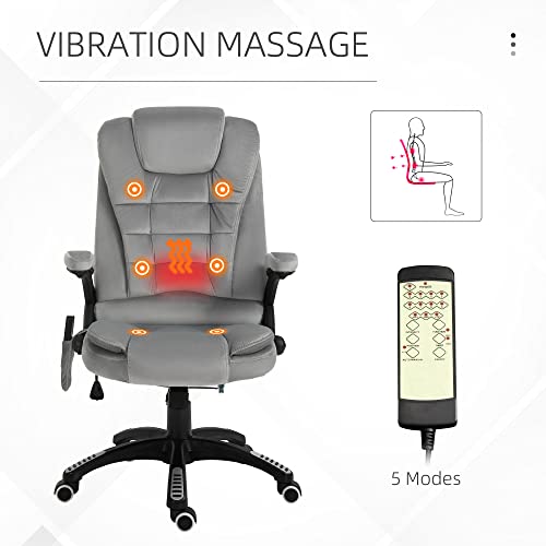 Vinsetto 6 Point Vibration Massage Office Chair with Heat, High Back Executive Office Chair with Padded Armrests, Velvet Reclining Computer Chair, Gray