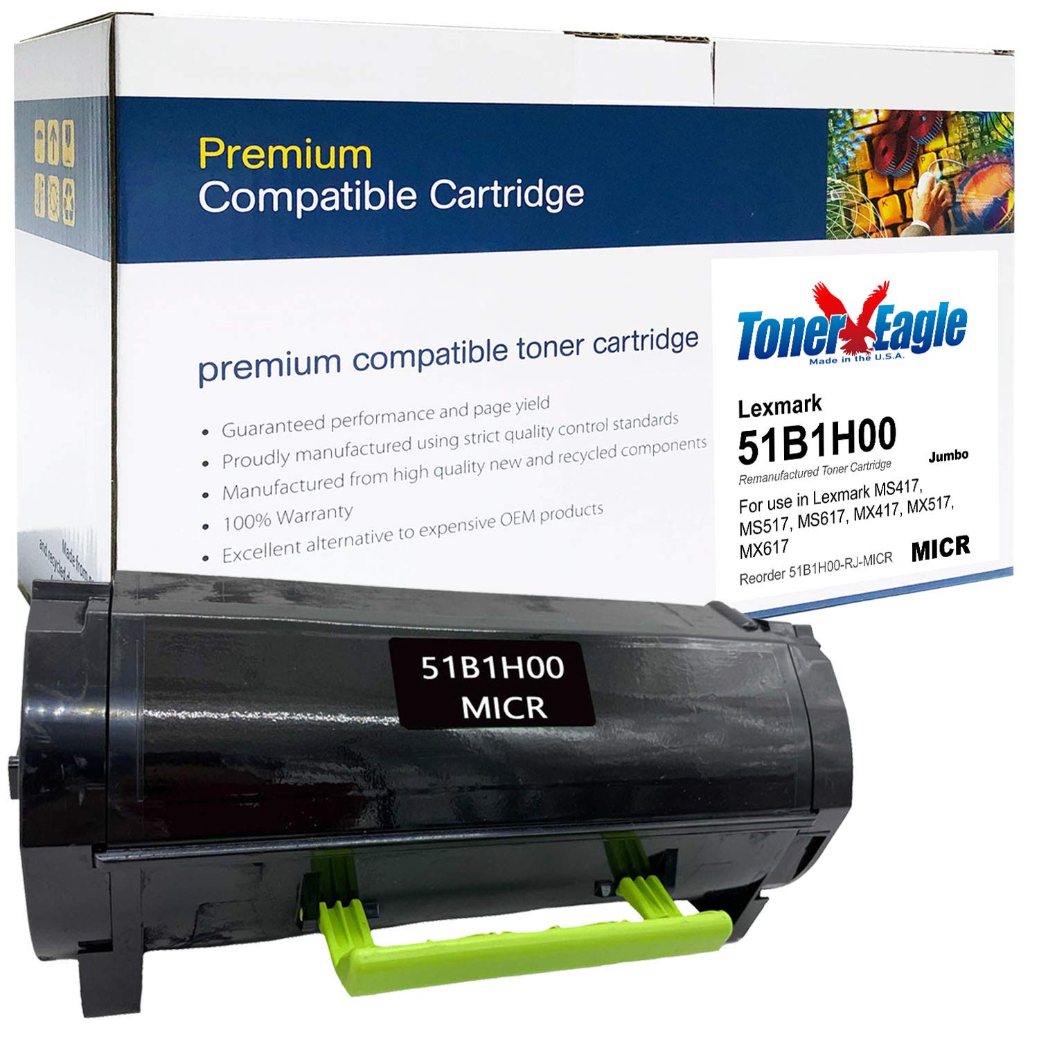 Toner Eagle Remanufactured Toner Cartridge for Lexmark 51B1H00 Jumbo MICR (Black, 1 Pack) Works in Lexmark MS417dn, MS517dn, MS617dn, MX417de, MX517de, MX617de