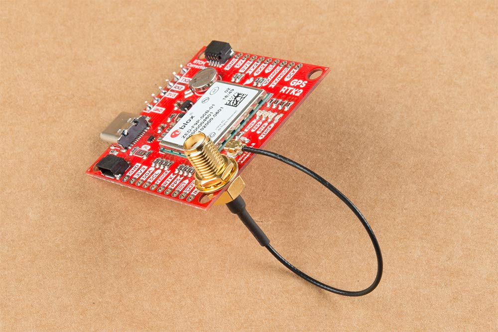 SparkFun GPS-RTK2 Board - ZED-F9P (Qwiic) High-Precision Breakout No Soldering Required Breadboardable Contains a Rechargeable Backup Battery Allowing a Warm-Start decreasing time-to-First-fix